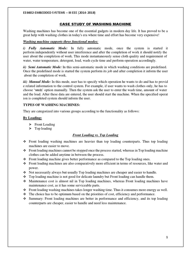 Case Study of Washing Machine | PDF | Washing Machine | Computer Science