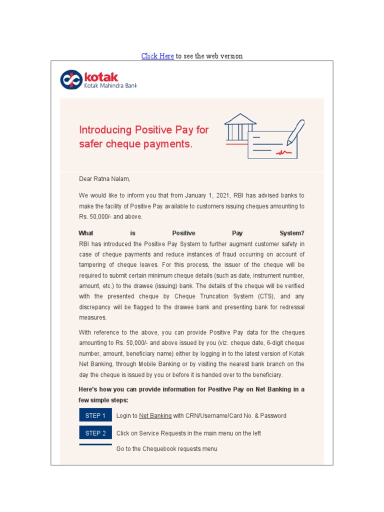 Introducing Positive Pay For Safer Cheque Payments.: Click Here | PDF ...