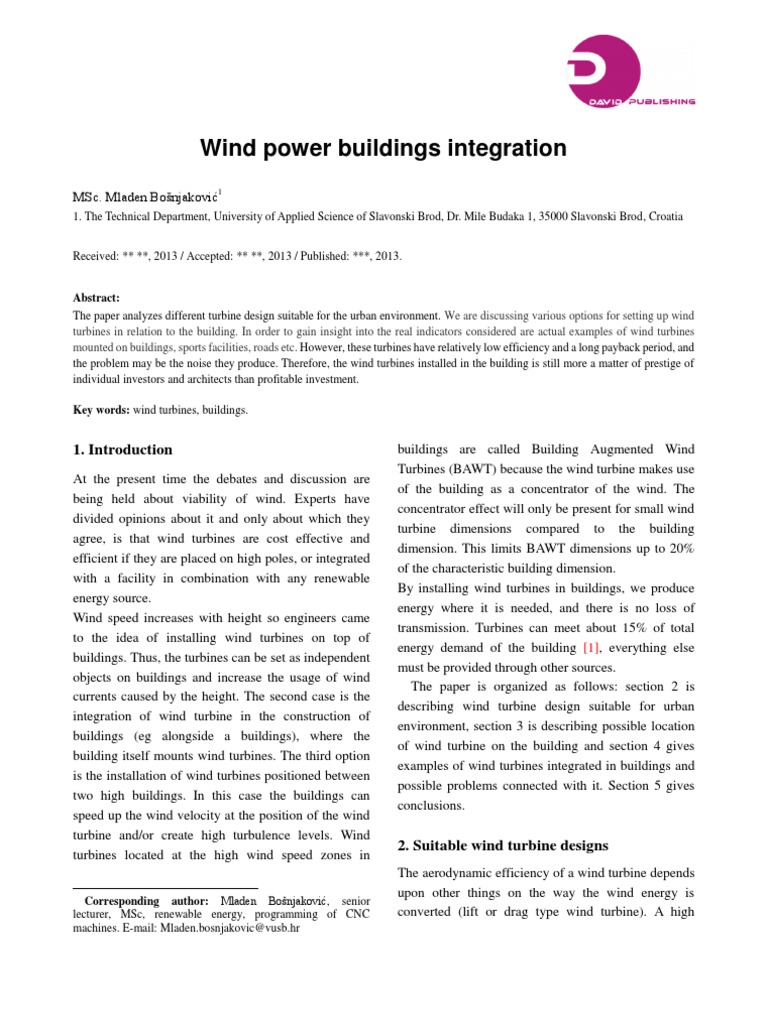 Wind Power Buildings Integration: Abstract | PDF | Wind Turbine | Wind ...