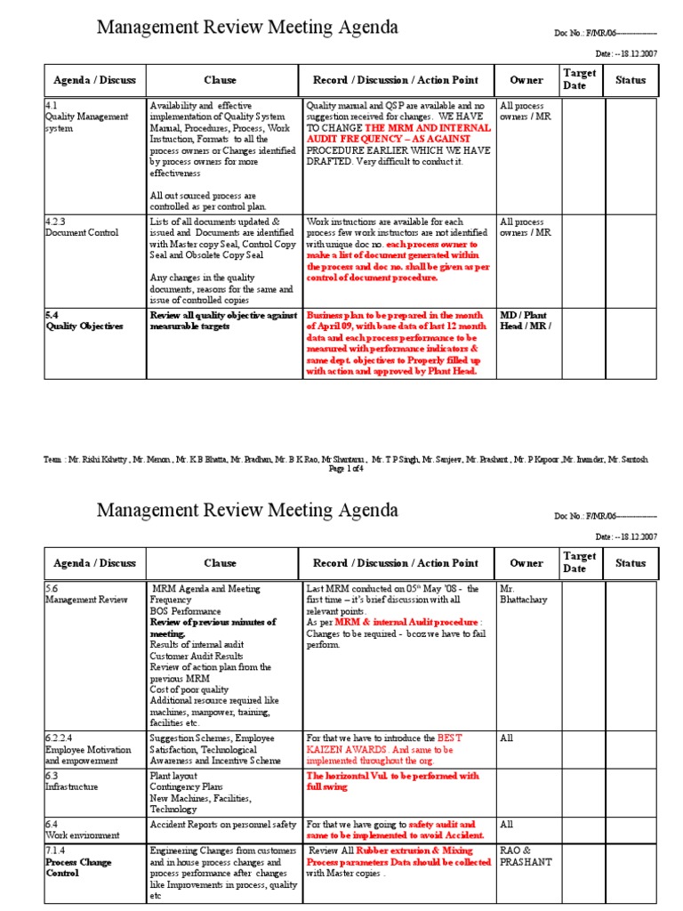 Management Review Agenda | PDF | Audit | Business Process