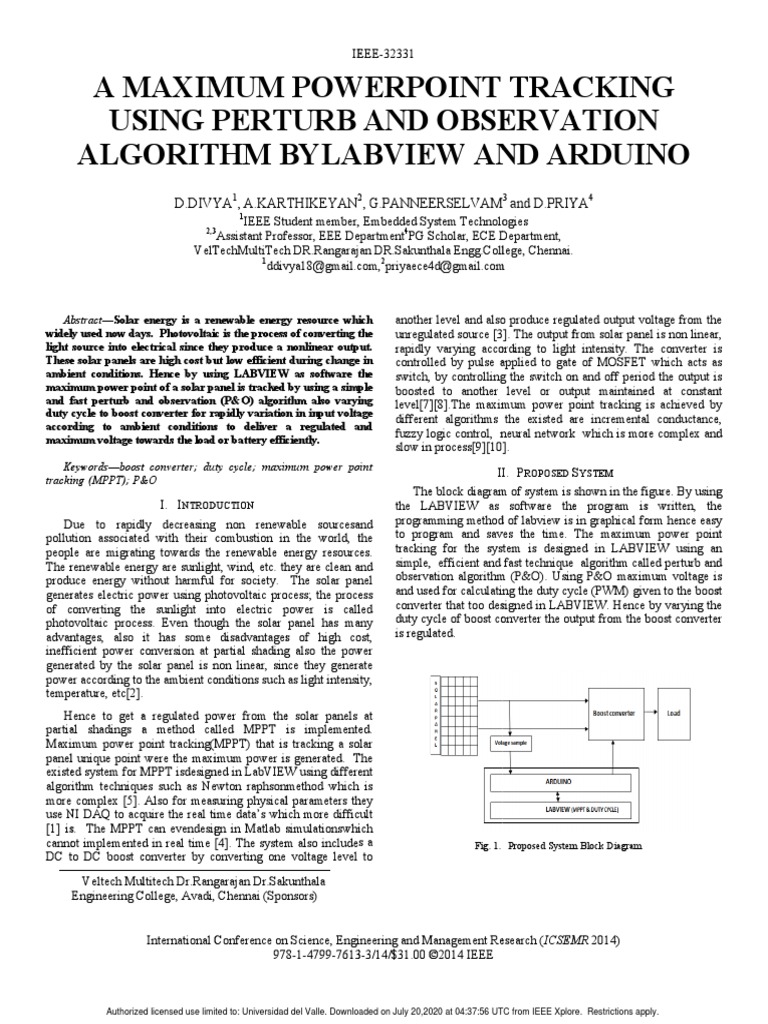 A Maximum Powerpoint Tracking Using Perturb And Observation Algorithm By Labview And Arduino
