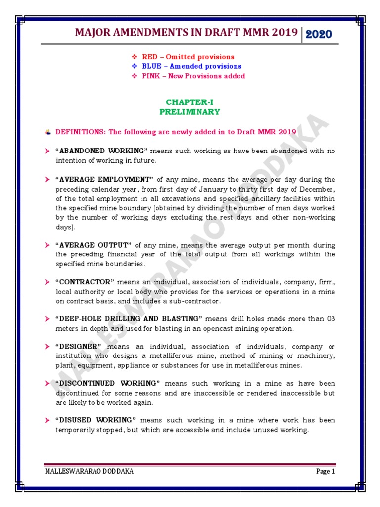 Amendments in Draft MMR 2019 | PDF | Occupational Safety And Health ...