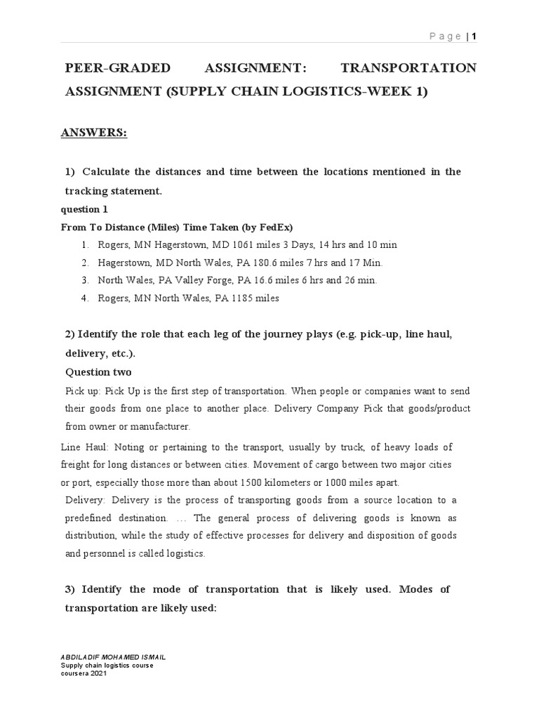 Peer Graded Assignment Transportation Logistics | PDF | Cargo | Freight ...