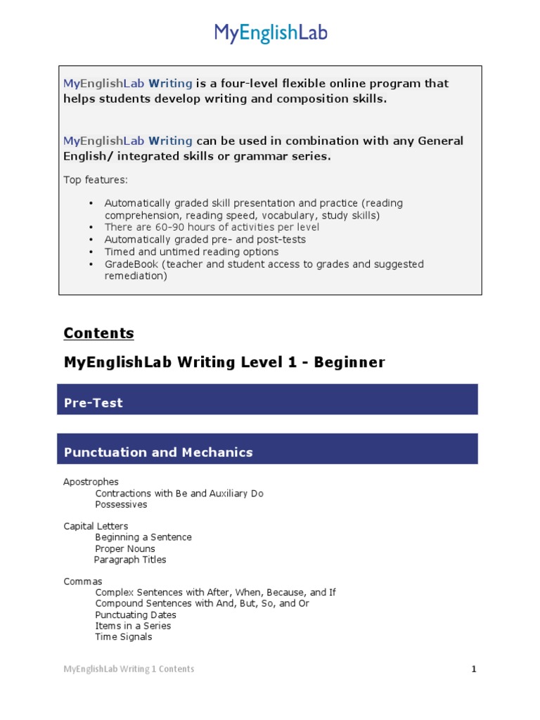 Myenglishlab Writing Level 1 - Beginner: English | PDF | Verb | Noun