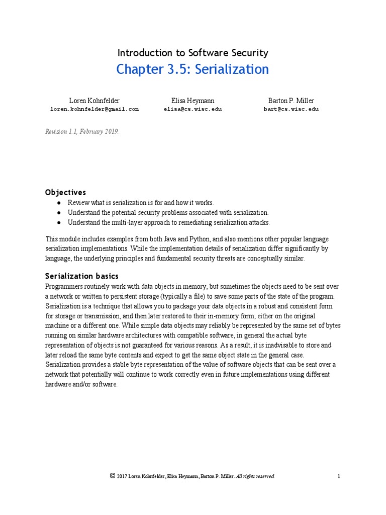 Chapter 3.5: Serialization: Introduction To Software Security | PDF | Json | Method (Computer ...