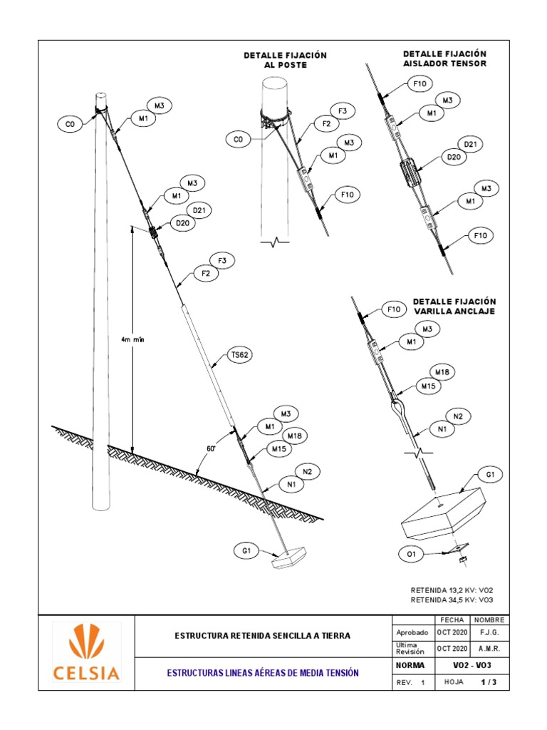 Planos de Montaje Retenidas | PDF | Aislador (Electricidad) | Tornillo