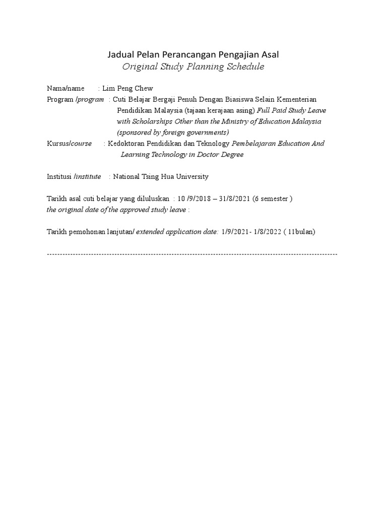 Jadual Pelan Perancangan Pengajian Asal | PDF