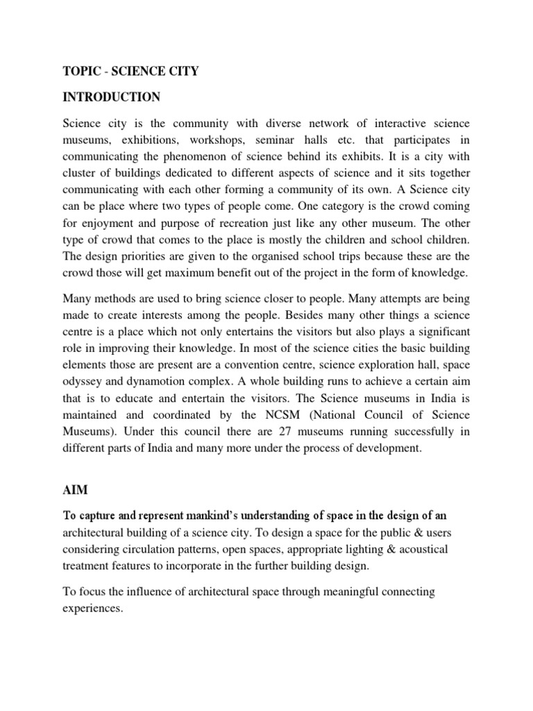 Science City Synopsis (THESIS) | PDF | Museum | Science