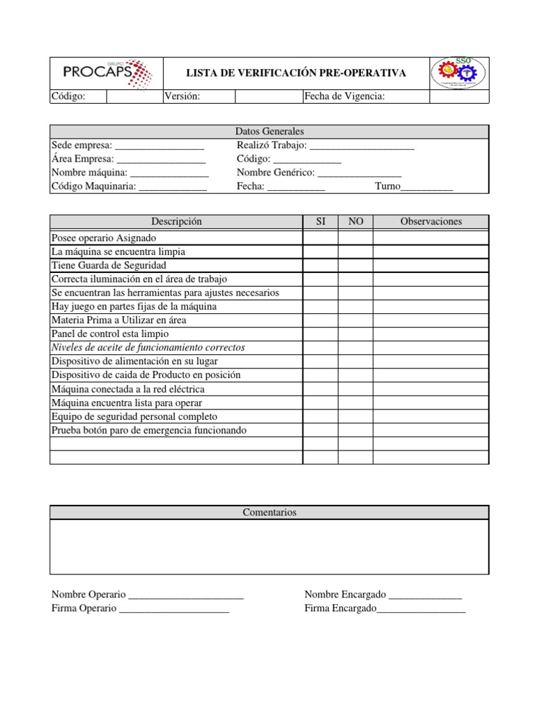Check List Maquinaria | PDF