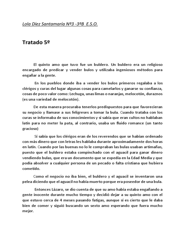 Tratado V.-Lazarillo de Tormes | PDF