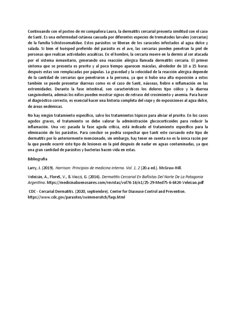 Dermatitis Cercarial: Causas y Síntomas | PDF