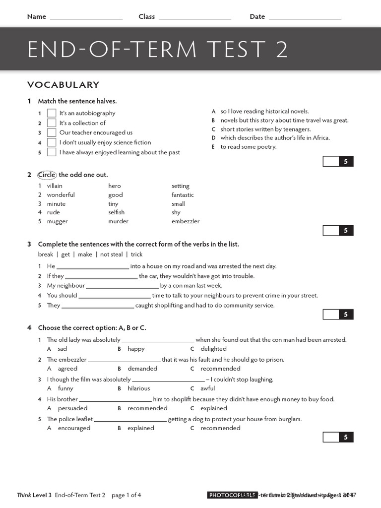 End-Of-Term Test 2: Vocabulary | PDF