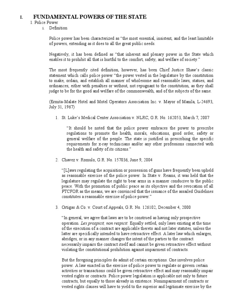 Fundamental Powers of The State | PDF | Police Power (United States ...