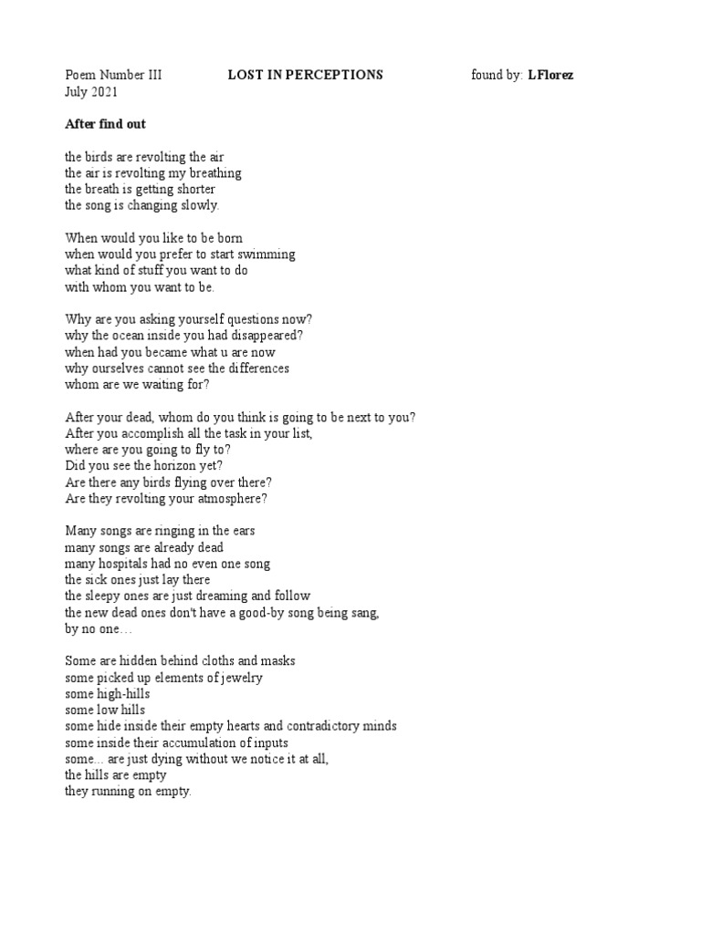 Poem#3 "Lost in Perception" | PDF | Philosophy | Art