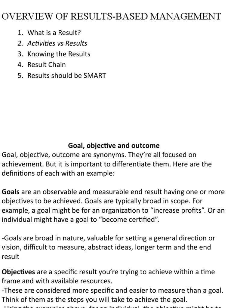 ch1.1 OVERVIEW OF RBM | PDF | Goal | Strategic Management