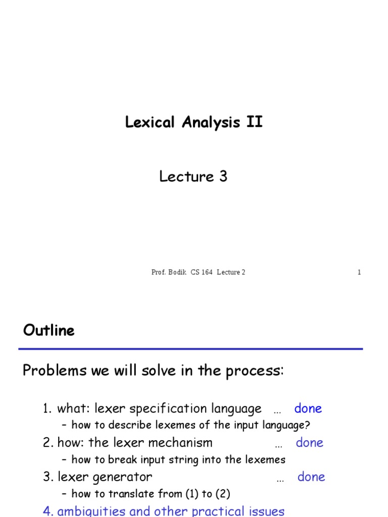 Lexical Analysis II: Prof. Bodik CS 164 Lecture 2 1 | PDF | Computer Programming | Computing