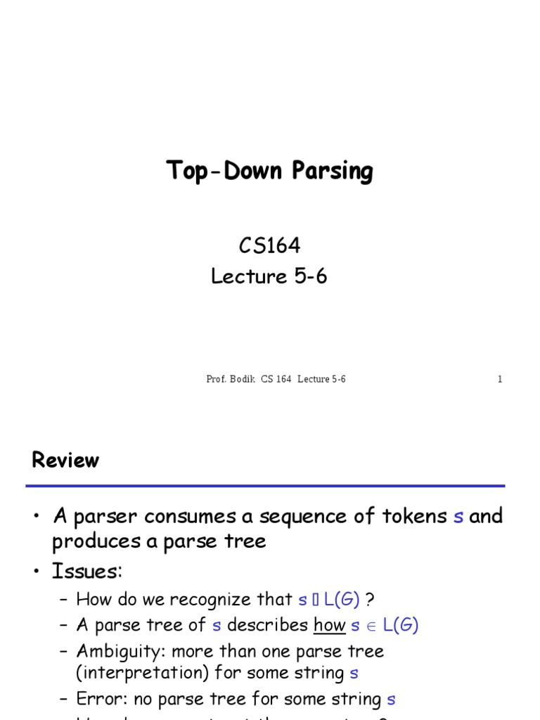 Top-Down Parsing: CS164 Lecture 5-6 | PDF | Parsing | Software Engineering