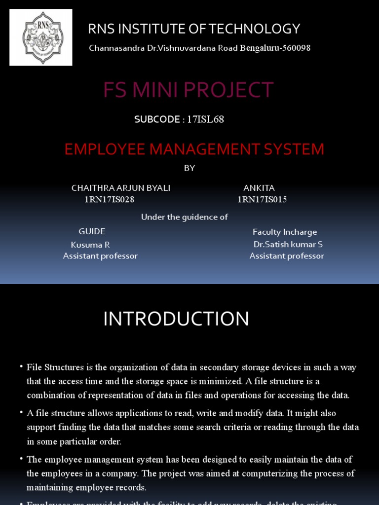 Fs Mini Project: Employee Management System | PDF | Computer File ...