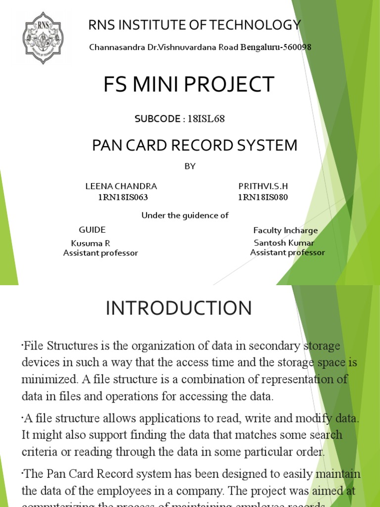 RNS Institute Pan Card Record System B+ Tree File Structure | PDF | Computer File | Information ...