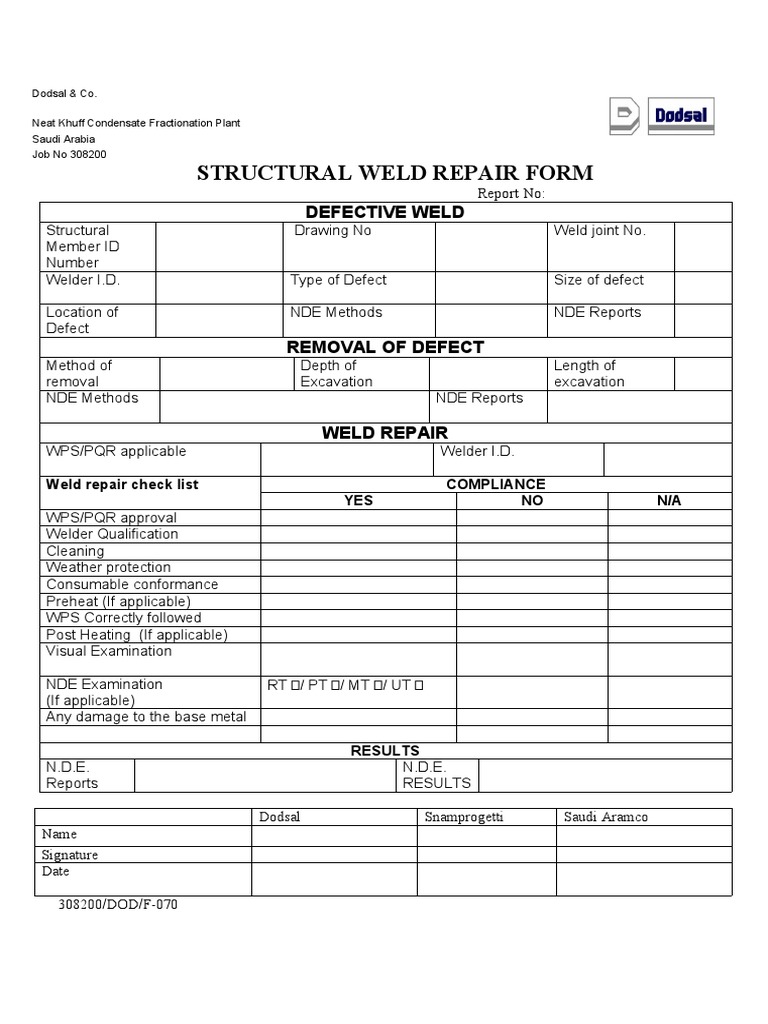 STR Weld Repair Form | PDF