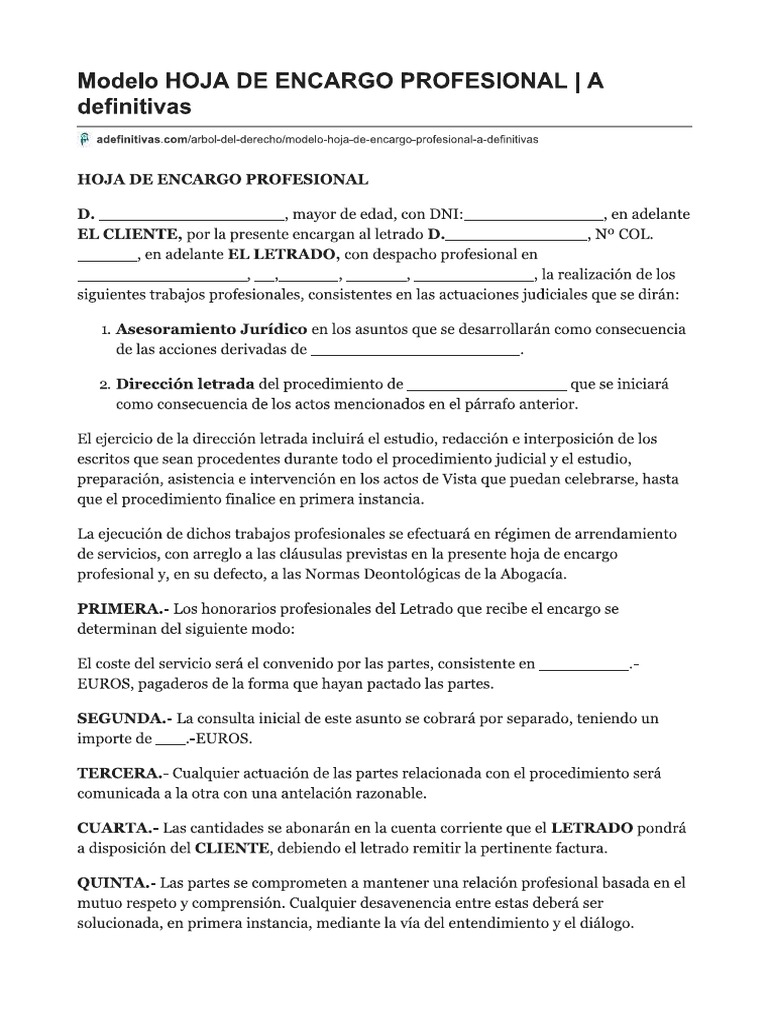 Modelo HOJA DE ENCARGO PROFESIONAL | PDF