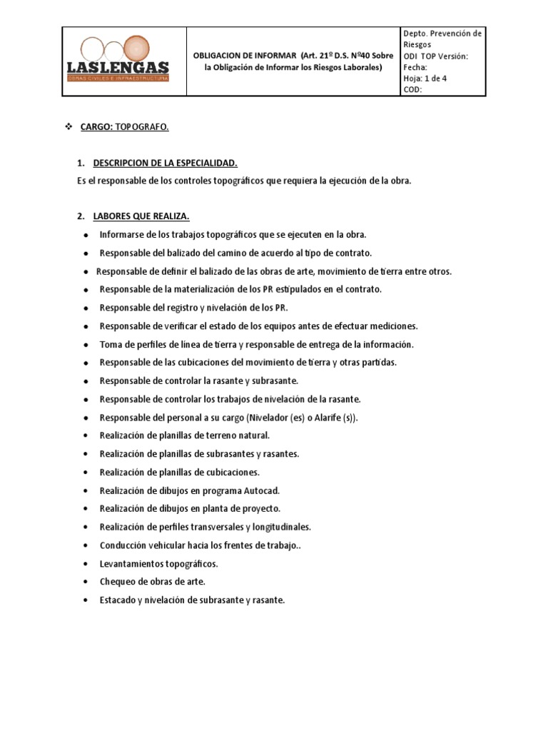 Obligación de Informar Riesgos Laborales | PDF