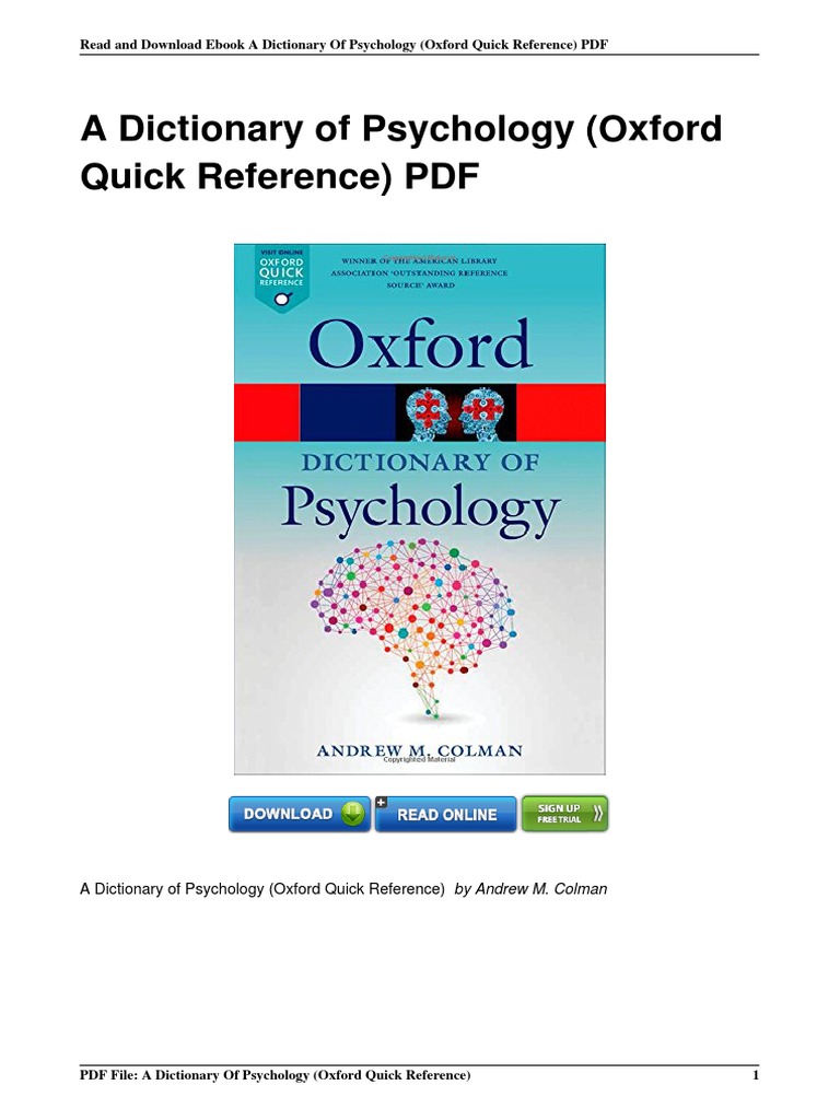 Oxford Dictionary of Psychology PDF | PDF | Psychology | Dictionary