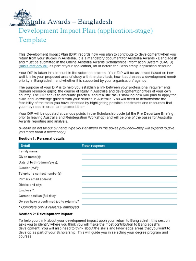 Development Impact Plan (Application-Stage) Template: Australia Awards ...