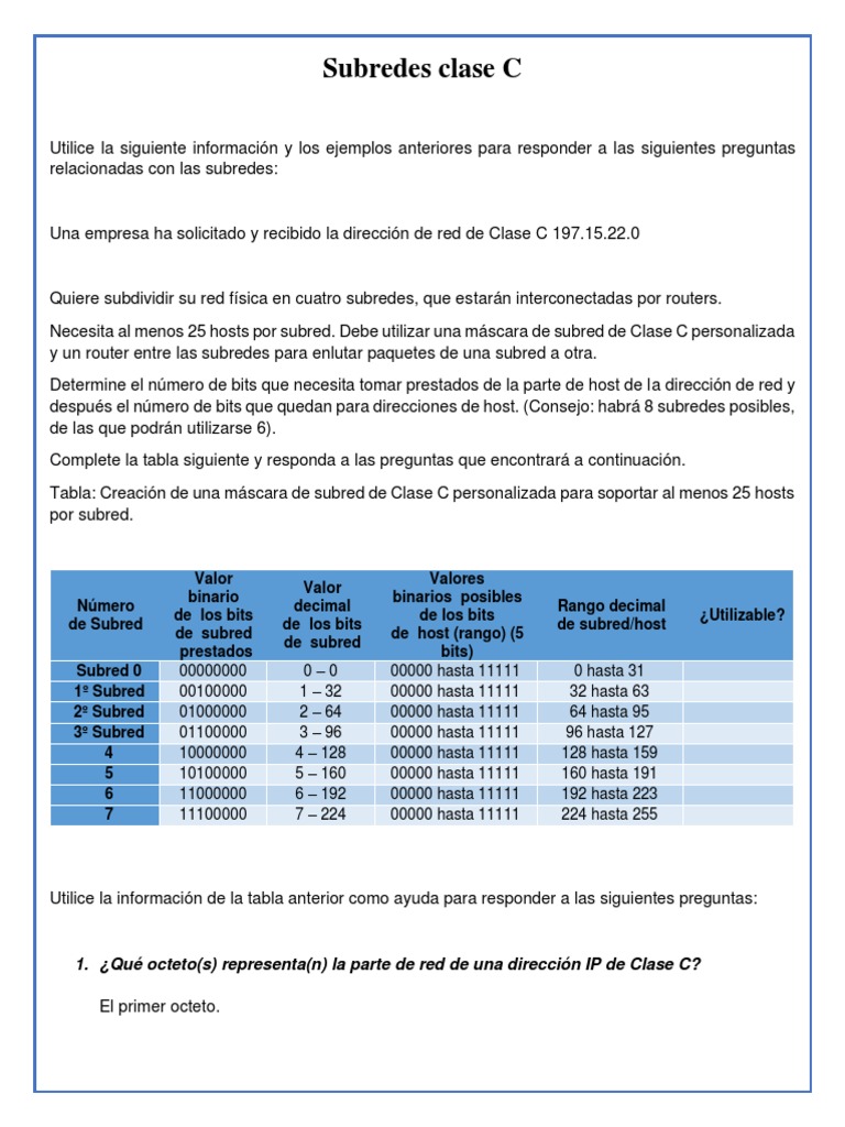 Subredes Clase C | PDF | Dirección IP | Protocolos de red