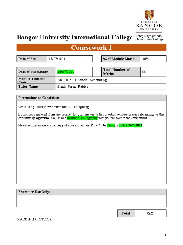 Coursework 1 - BIC 0015 - V5-Final | PDF | Debits And Credits | Corporations