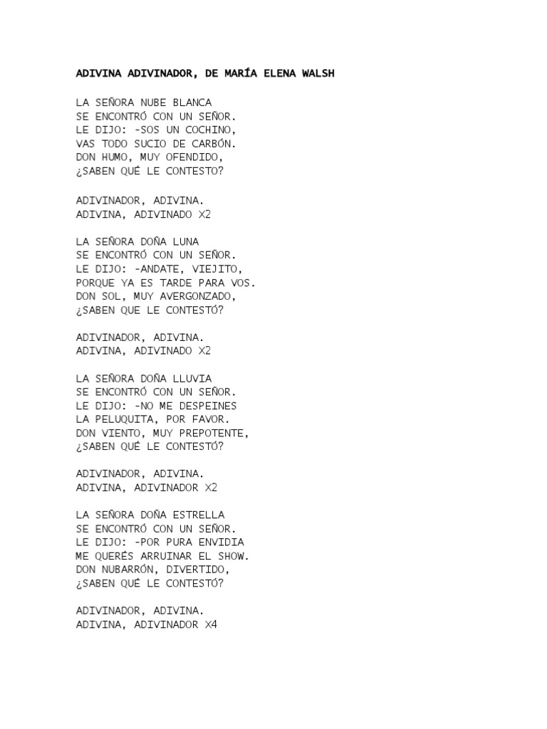 Adivina Adivinador - María Elena Walsh | PDF