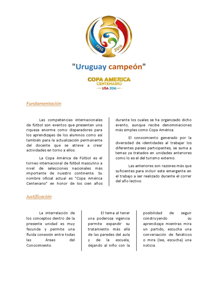 Copa América CENTENARIO 2016 - Unidad Didáctica | PDF | Segundo ...