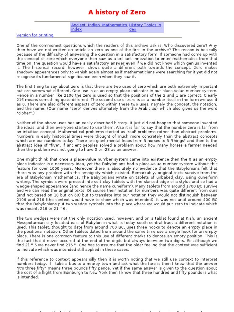 A History of Zero | PDF | Numbers | Fraction (Mathematics)