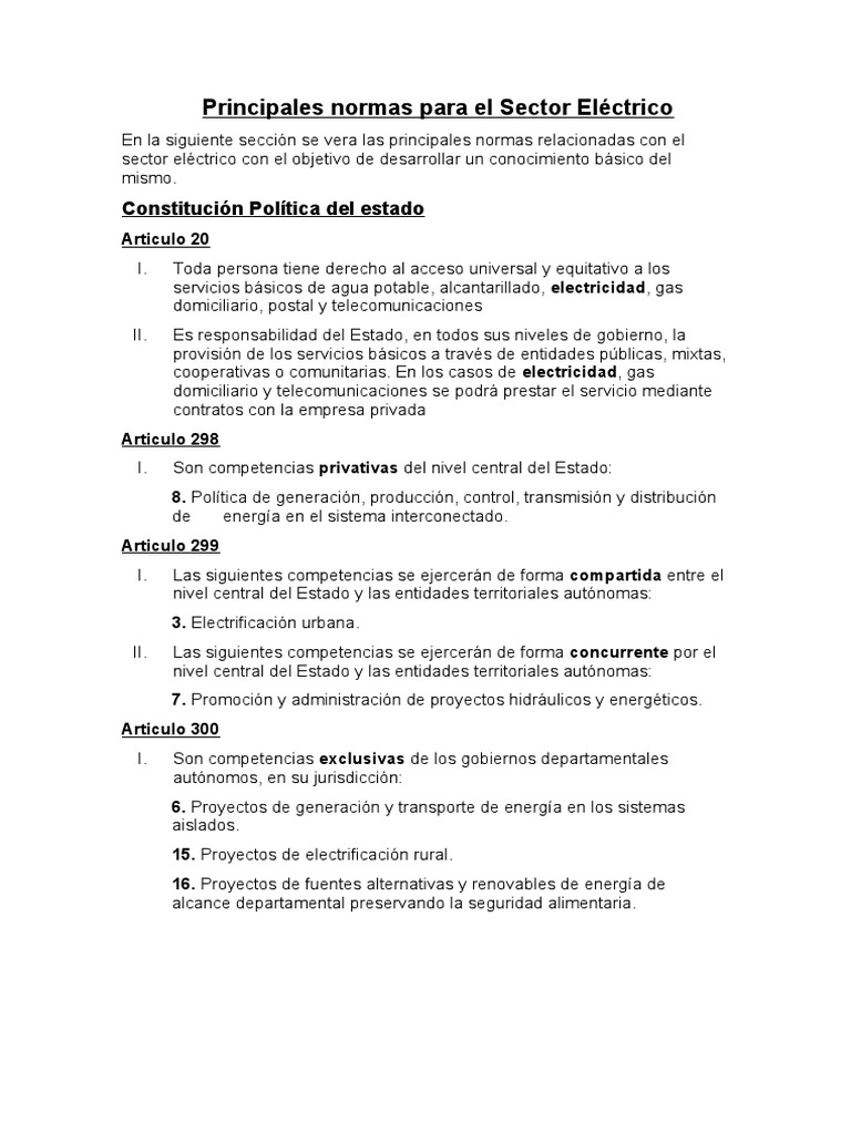 Principales Normas Del Sector Electrico Boliviano | PDF | Ingenieria Eléctrica | Los consumidores