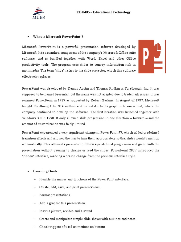 MS PowerPoint - Intro and Objectives | PDF