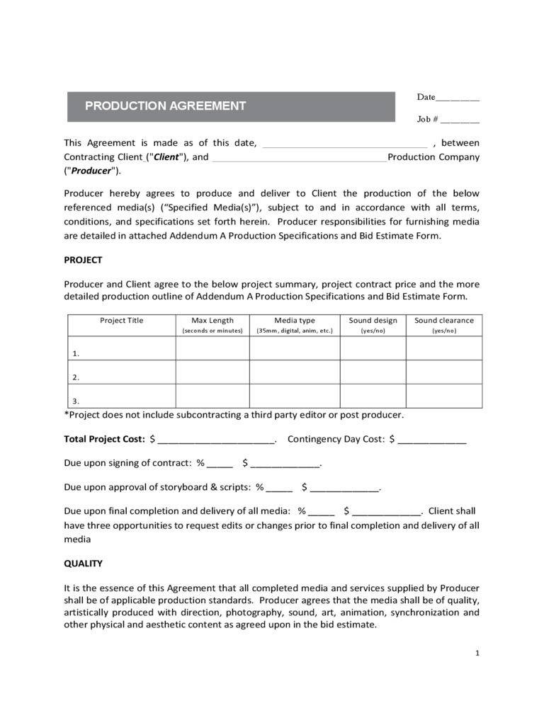 Film Production Agreement Template | PDF