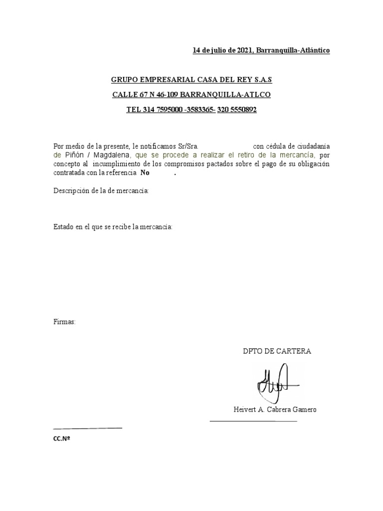 Carta de Retiro Modelo | PDF