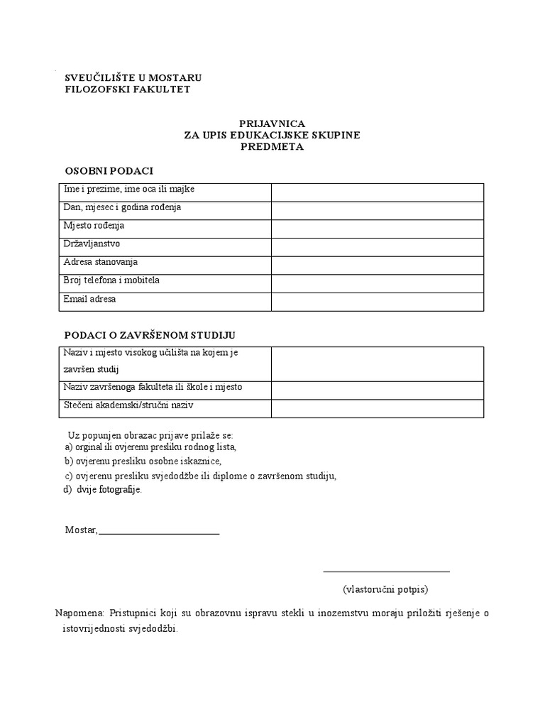 Prijavnica 1 0 | PDF