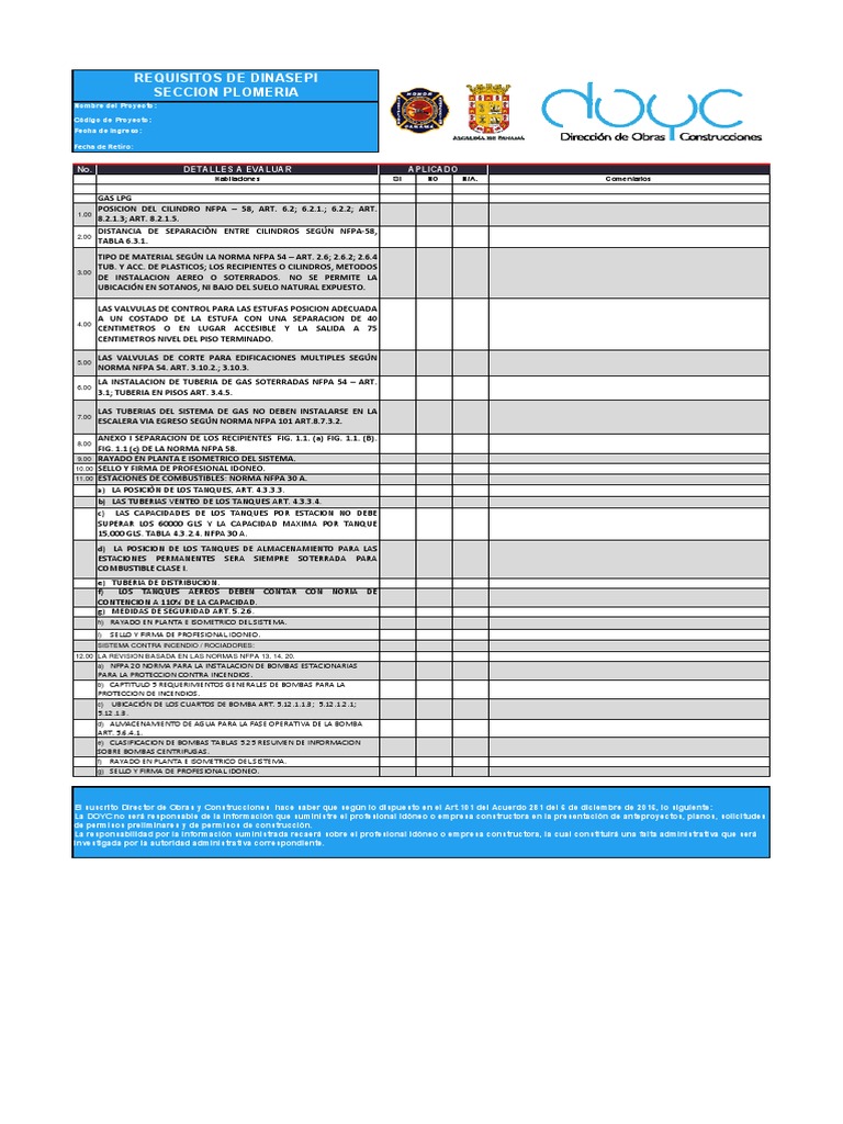 Bomberos Plomeria Checklist 281 | PDF