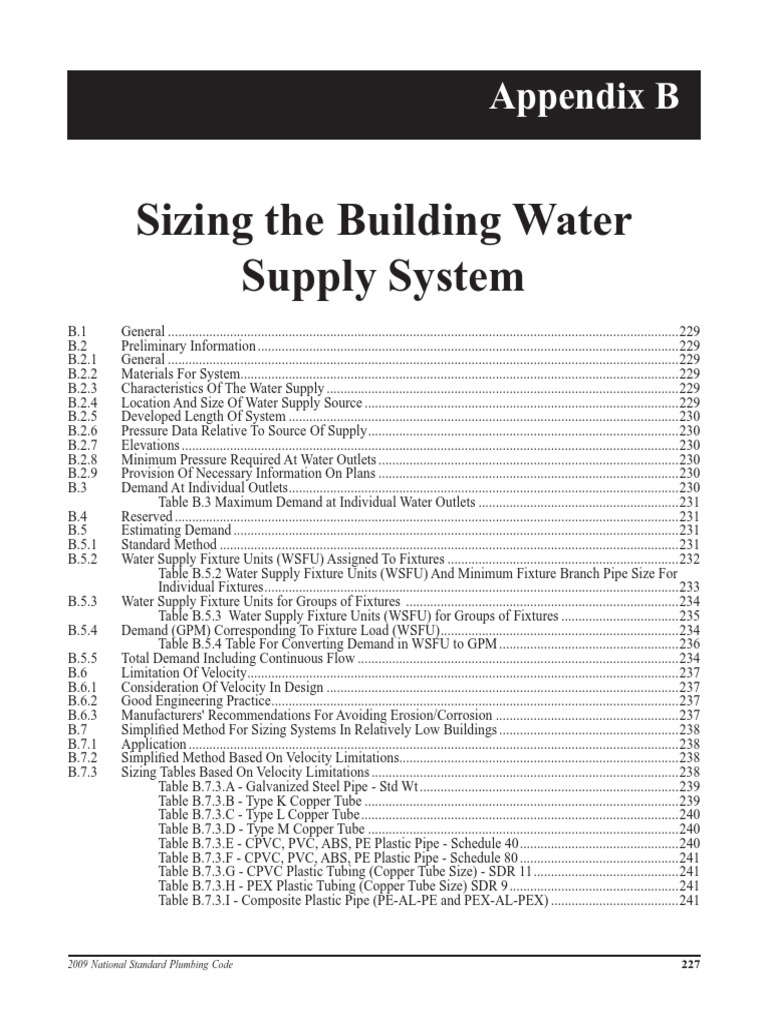 2009 National Standard Plumbing Code - Sizing The Building Water-Sizing ...