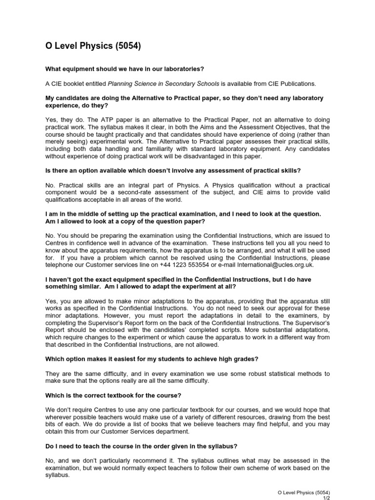 O Level Physics (5054) 1/2 | PDF