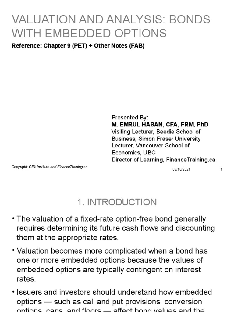 Bonds With Embedded Options - Valuation and Analysis | PDF | Bonds ...