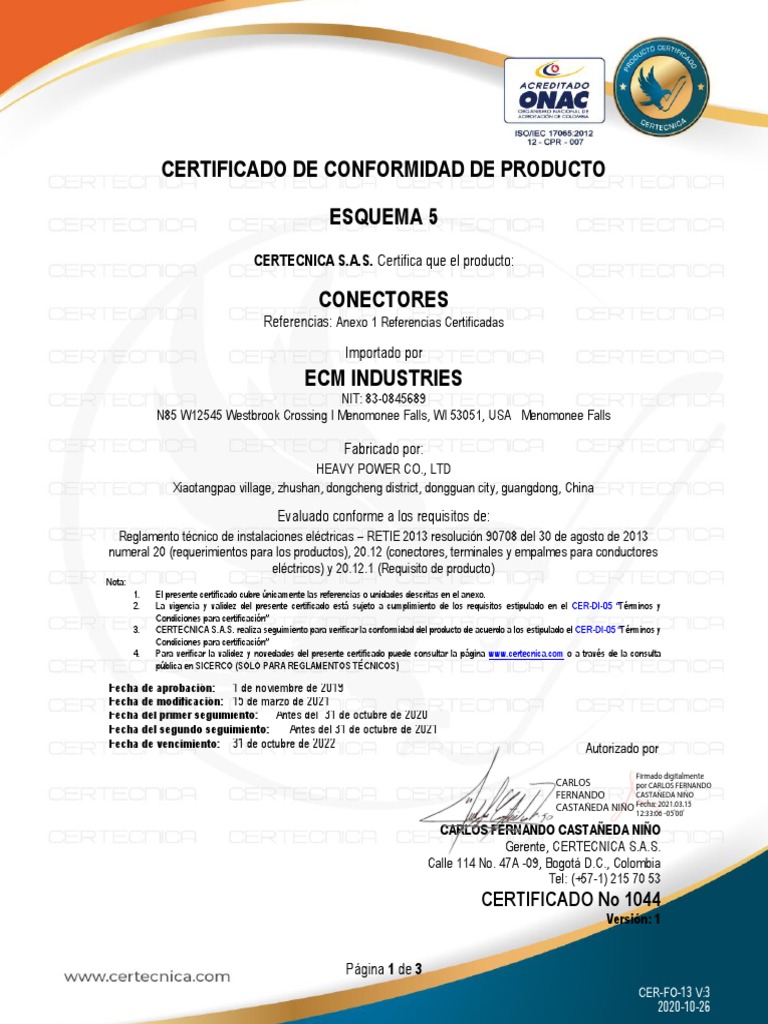 Conectores Marca Ecm Industries | PDF | Ingenieria Eléctrica