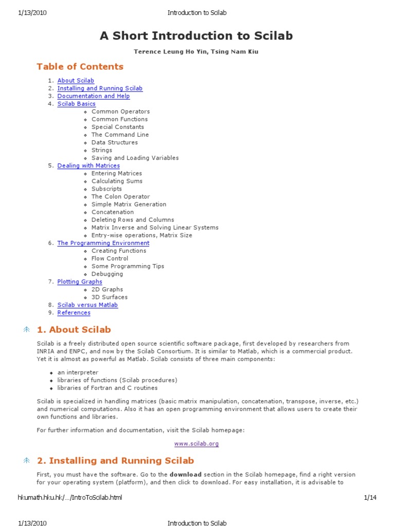 Introduction To Scilab | PDF | Matrix (Mathematics) | Matlab