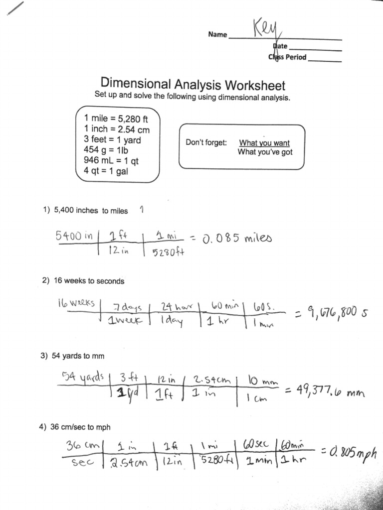Dimensional Analysis Packet Key | PDF