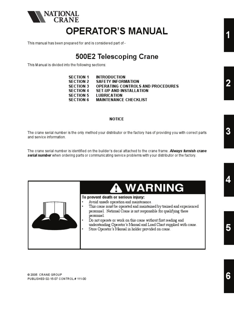 Operator'S Manual: 500E2 Telescoping Crane | PDF | Crane (Machine) | Safety