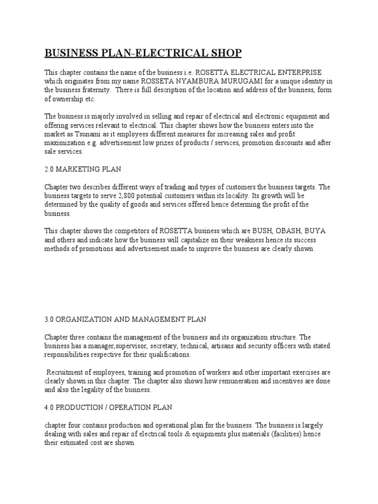 Electrical Shop Business Plan Overview | PDF | Pricing | Business