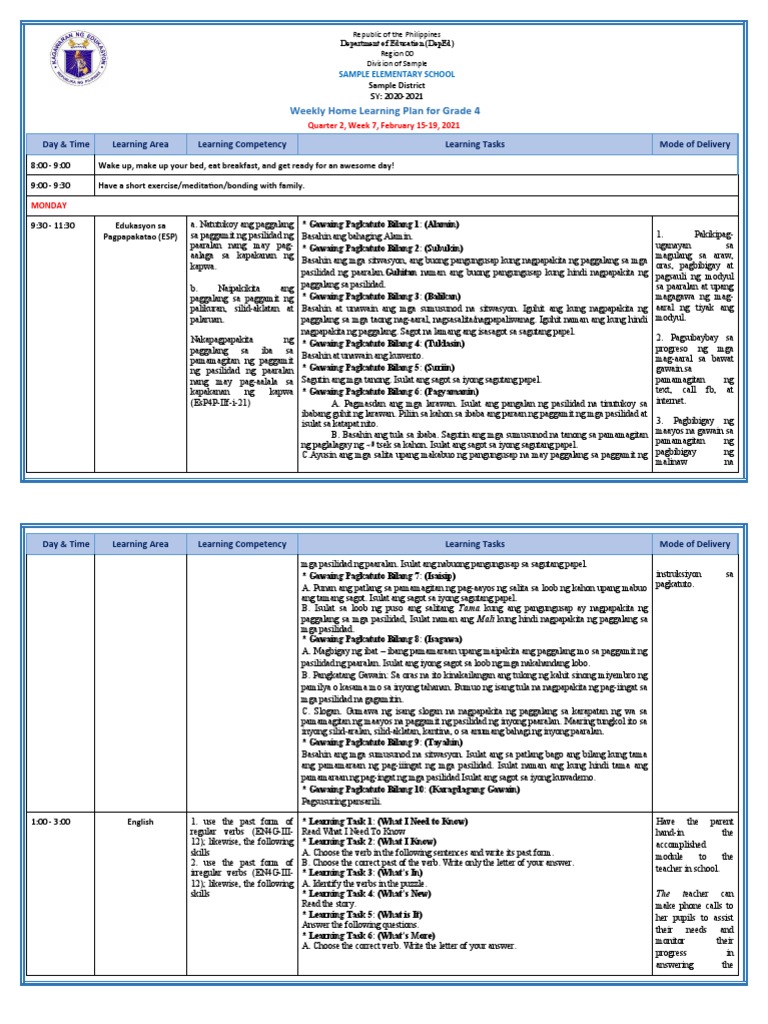 Grade 4 All Subjects WHLP q2 w7 | PDF