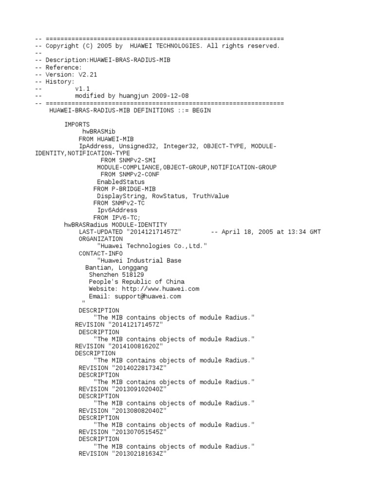 Huawei Bras Radius Mib | PDF | Ip Address | Radius