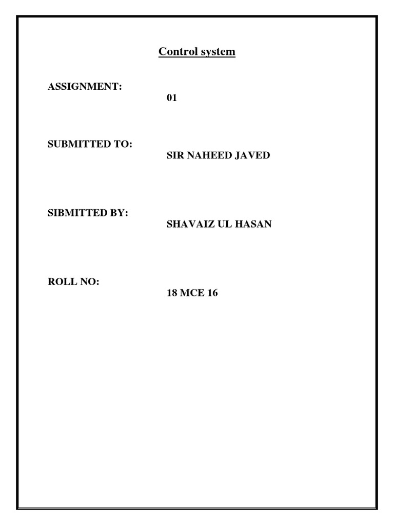 Control System: Assignment: 01 | PDF | Teaching Methods & Materials ...